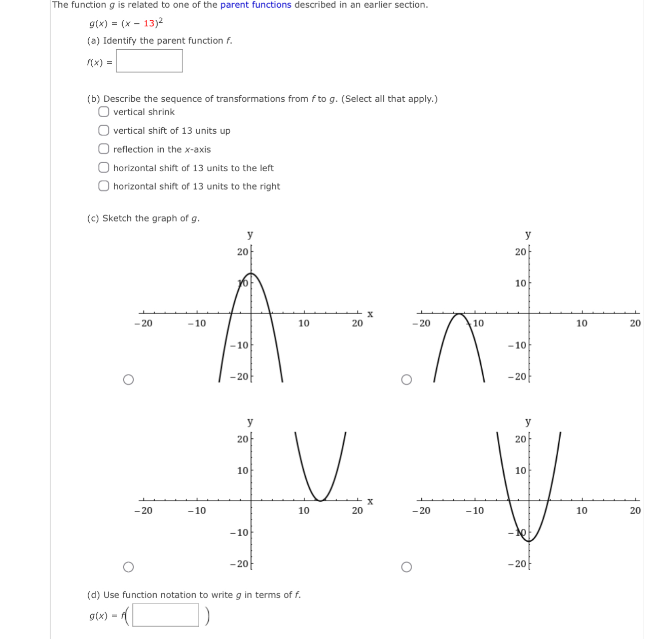 Solved The function g ﻿is related to one of the parent | Chegg.com