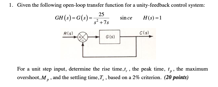 Solved 1. Given the following open-loop transfer function | Chegg.com