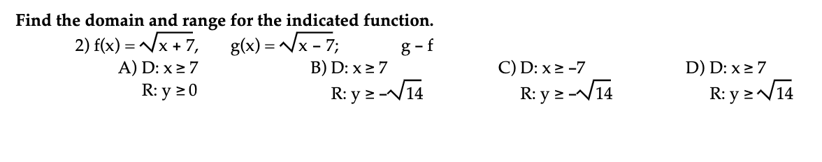 Solved Find the domain and range for the indicated function. | Chegg.com