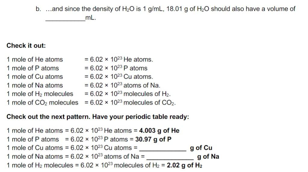 Solved The Mole \& Avogadro's Number 1 mole of ANYTHING | Chegg.com