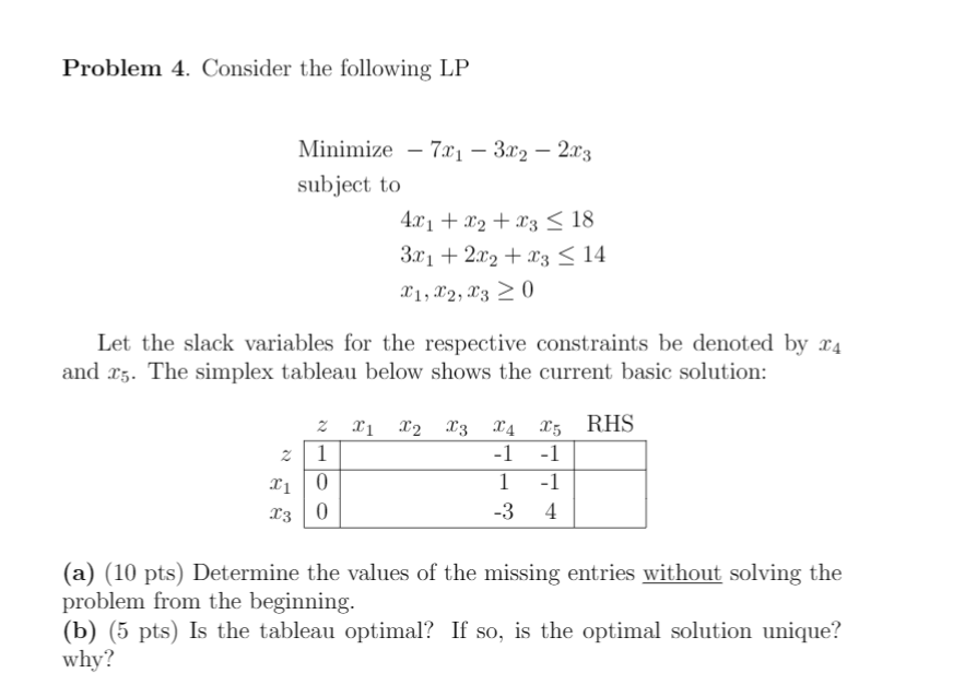Solved Problem 4. Consider the following LP Minimize | Chegg.com