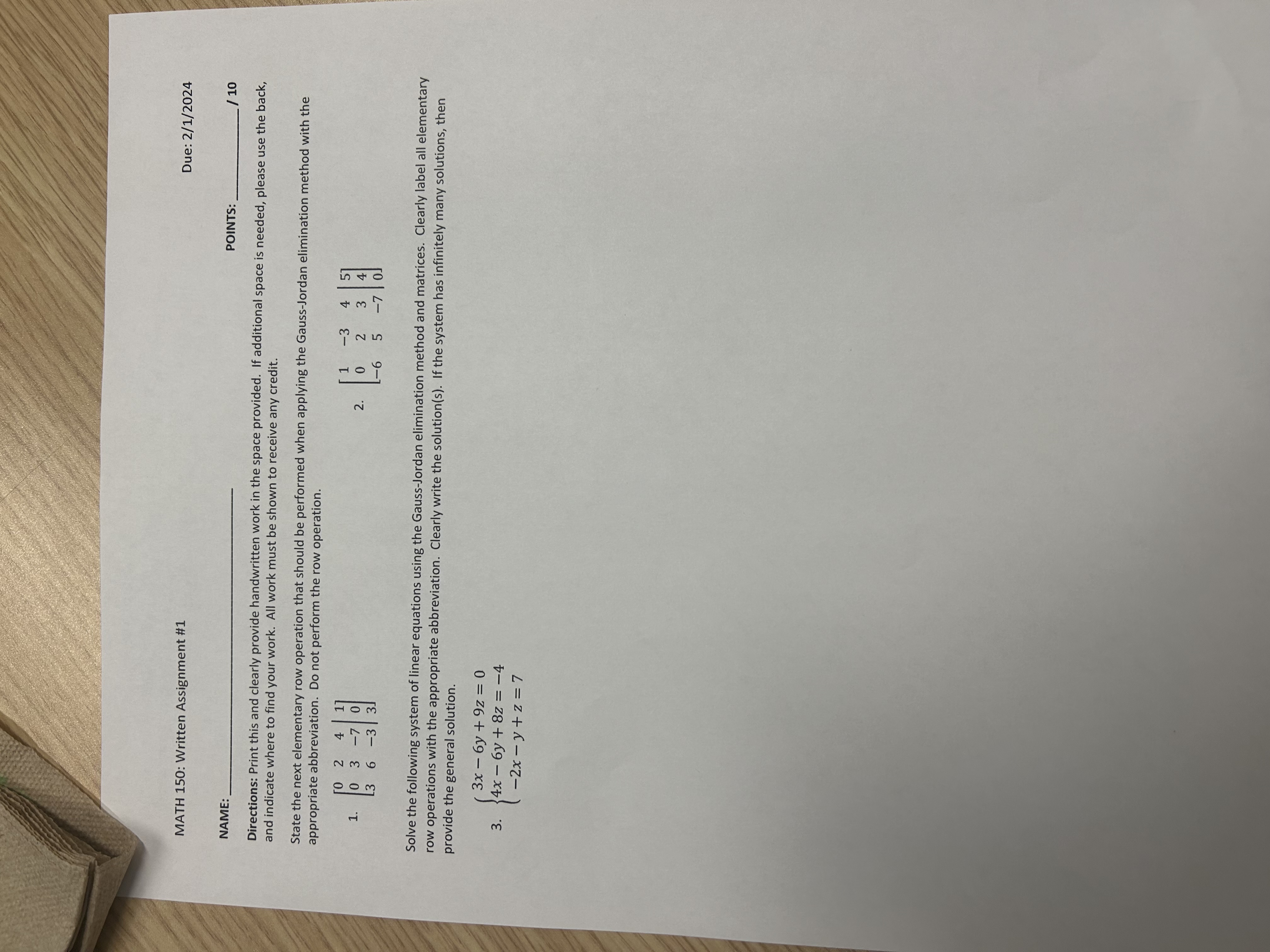 Solved NAME:POINTS:?10Directions: Print this and clearly | Chegg.com