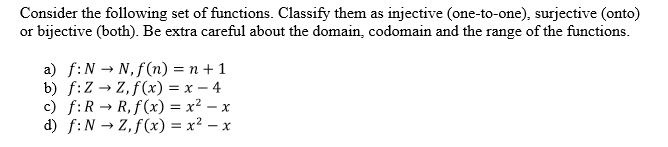 Solved Consider the following set of functions. Classify | Chegg.com