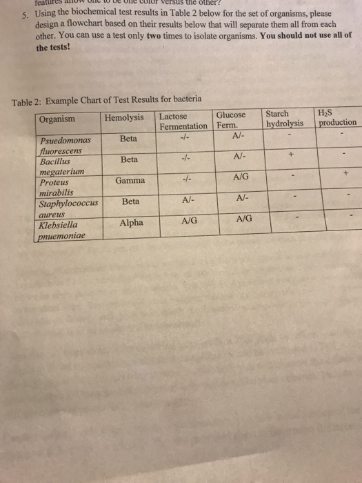 Solved feal 5. Using the biochemical test results in Table 2 | Chegg.com