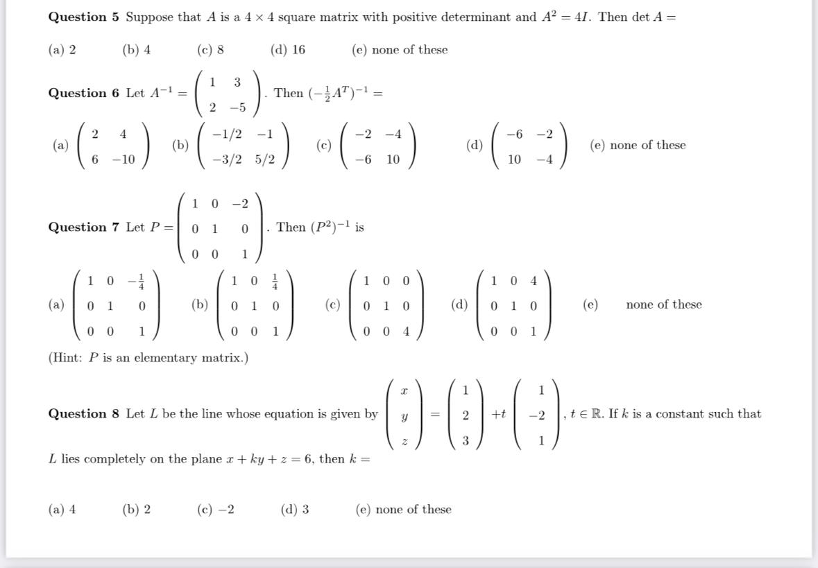 Solved Question 5 Suppose that A is a 4×4 square matrix with | Chegg.com