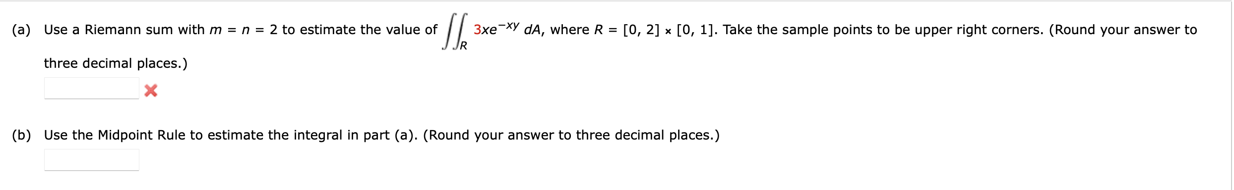 Solved (a) Use a Riemann sum with m=n=2 to estimate the | Chegg.com
