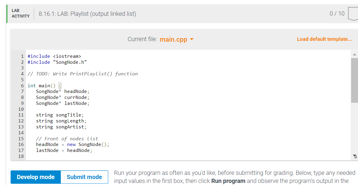 Solved Given main(), complete the SongNode class to include | Chegg.com