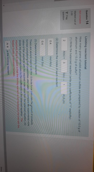 Solved Question 14 Limiting reactant tutorial How many grams | Chegg.com
