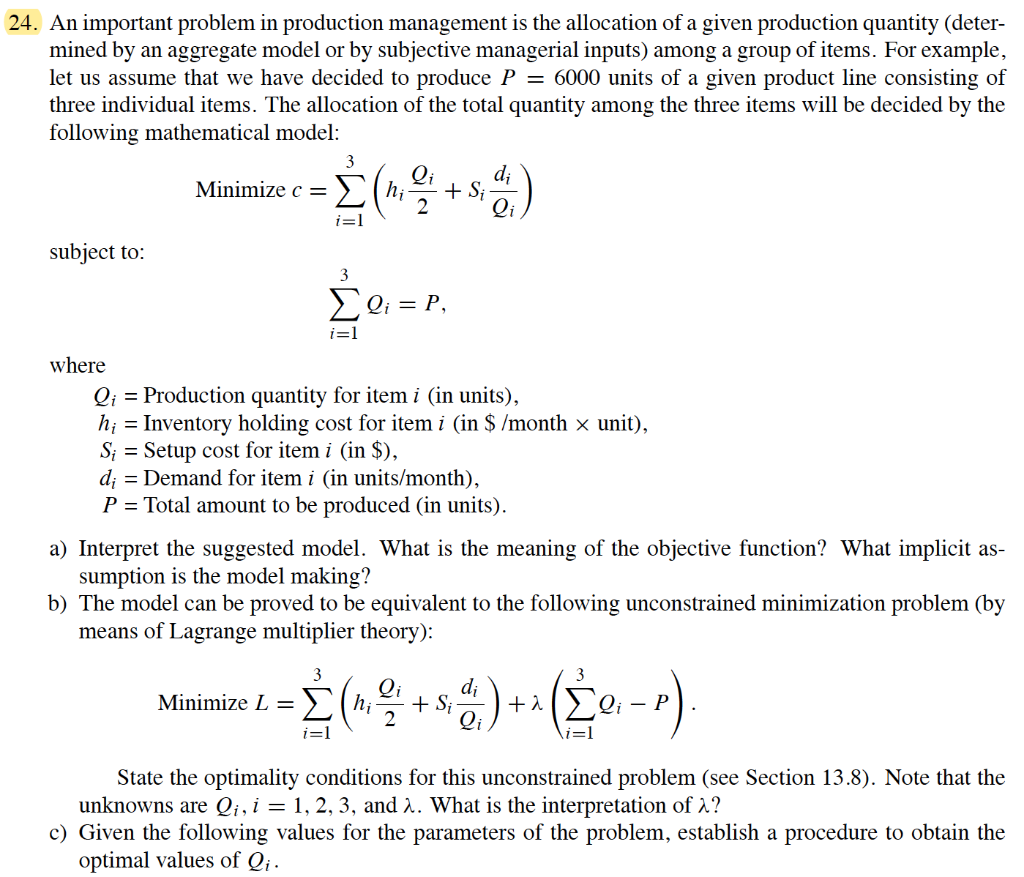 24. An important problem in production management is | Chegg.com