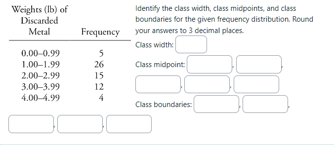 Solved Identify the class width, class midpoints, and class | Chegg.com