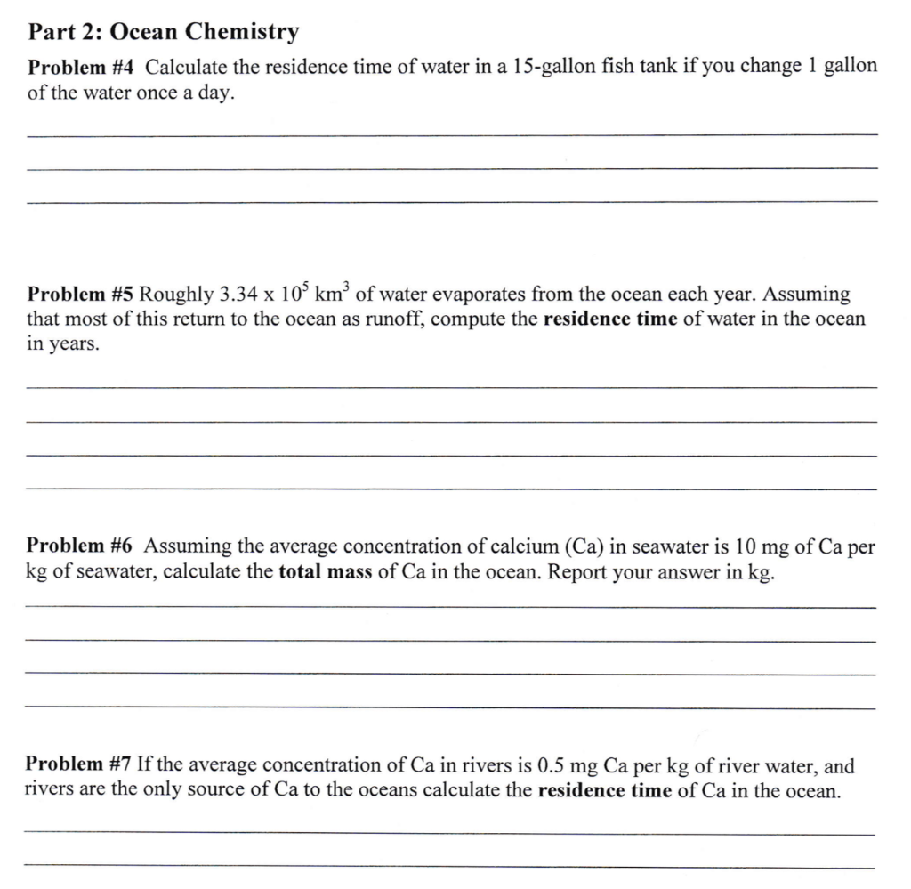 Solved Part 2: Ocean Chemistry Problem #4 Calculate the | Chegg.com