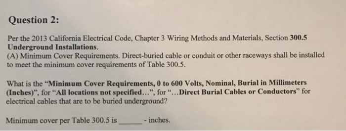 Question 2: Per the 2013 California Electrical Code, | Chegg.com