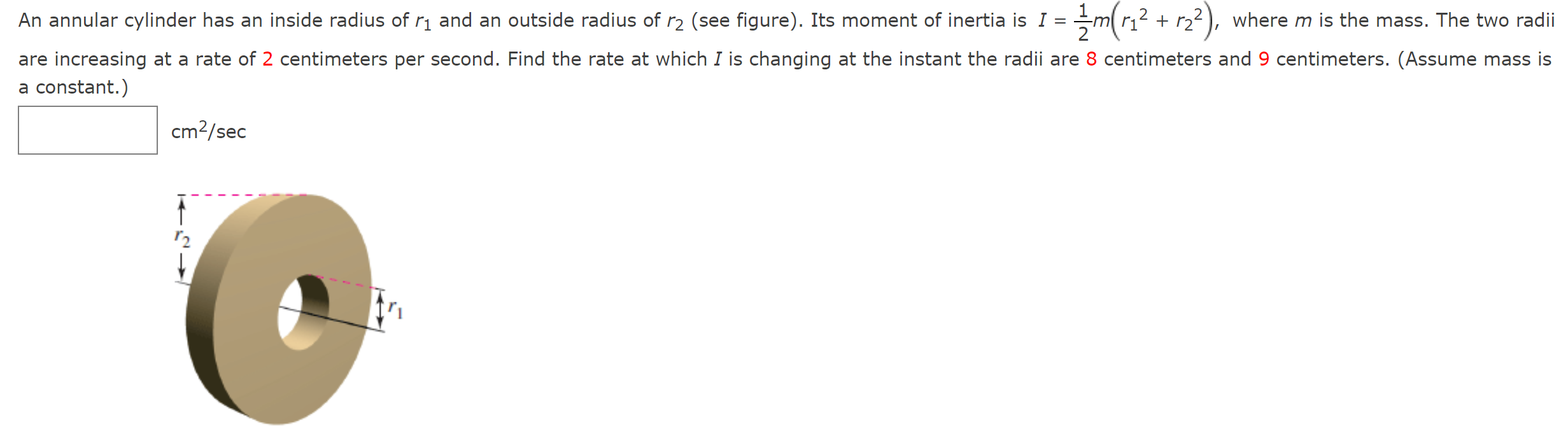 Solved An annular cylinder has an inside radius of r1 ﻿and | Chegg.com