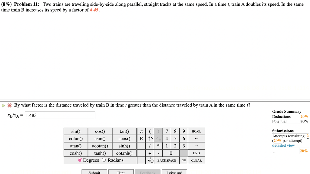 Solved 8\%) Problem 11: Two trains are traveling | Chegg.com