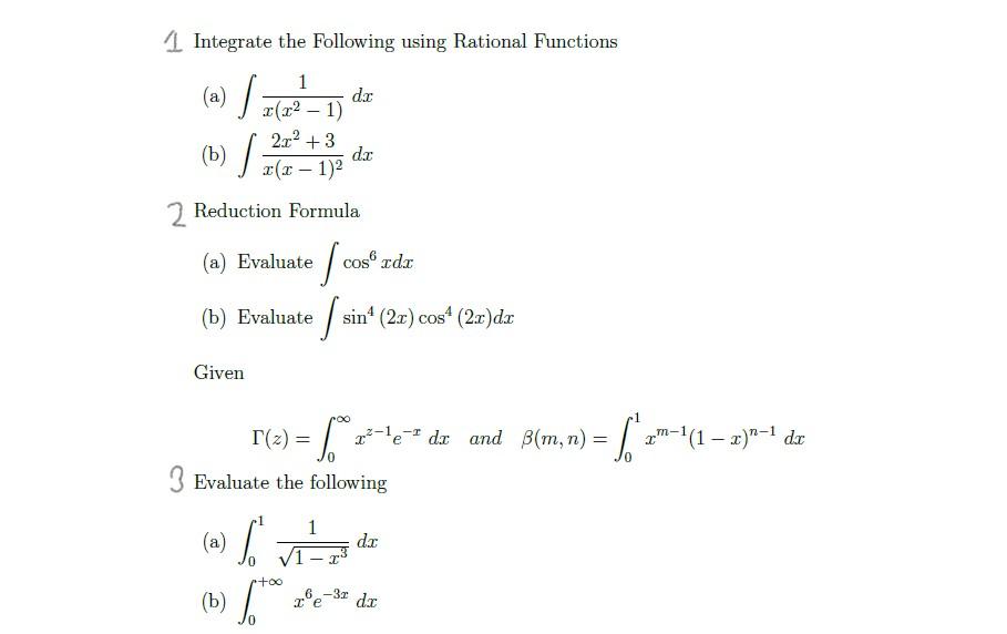 Solved 1 Integrate the following using Rational Functions ( | Chegg.com