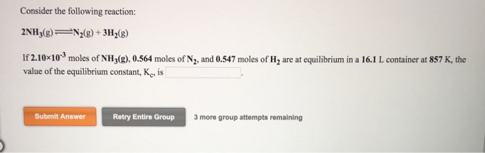 Solved Consider the following reaction: 2NH3(g)N2(g)+3H2g) | Chegg.com