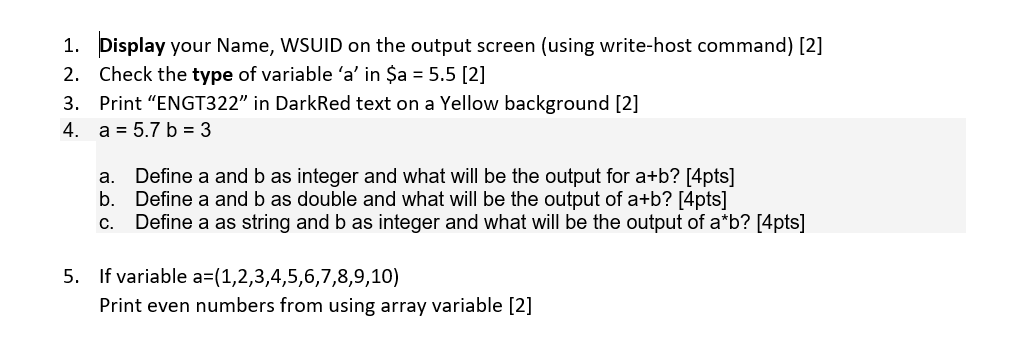 Solved 1. Display your Name, WSUID on the output screen | Chegg.com