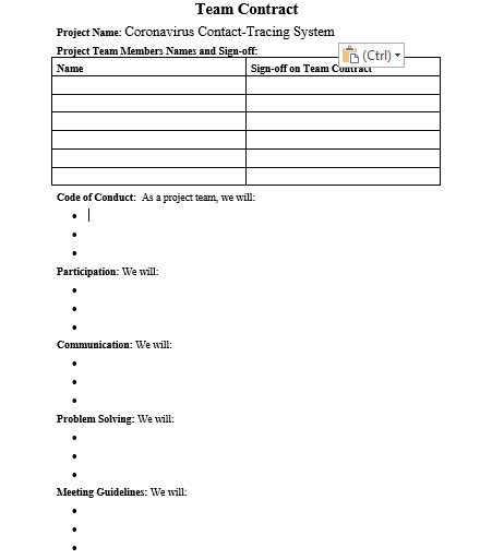 Solved develop a team contract for a project system to help | Chegg.com