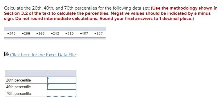 Solved Calculate the 20th, 40th, and 70th percentiles for | Chegg.com