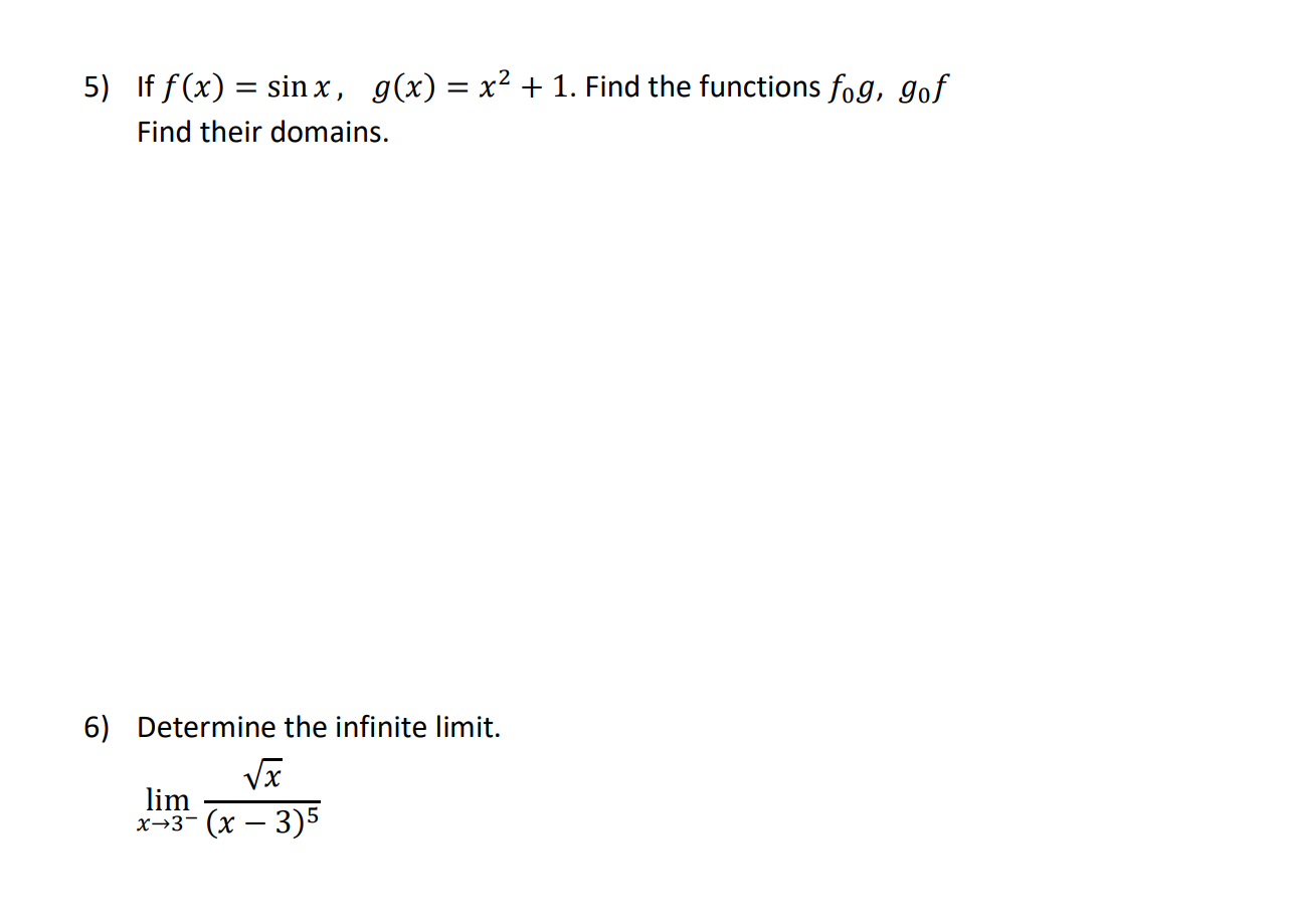 Solved 5) If f(x) = sinx, g(x) = x2 + 1. Find the functions | Chegg.com