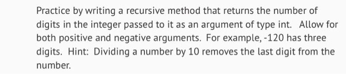 Solved Practice by writing a recursive method that returns | Chegg.com