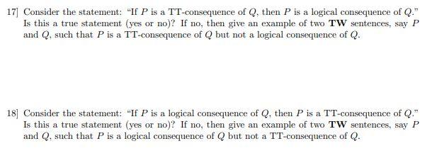 7] Consider the statement: "If P is a TT-consequence | Chegg.com