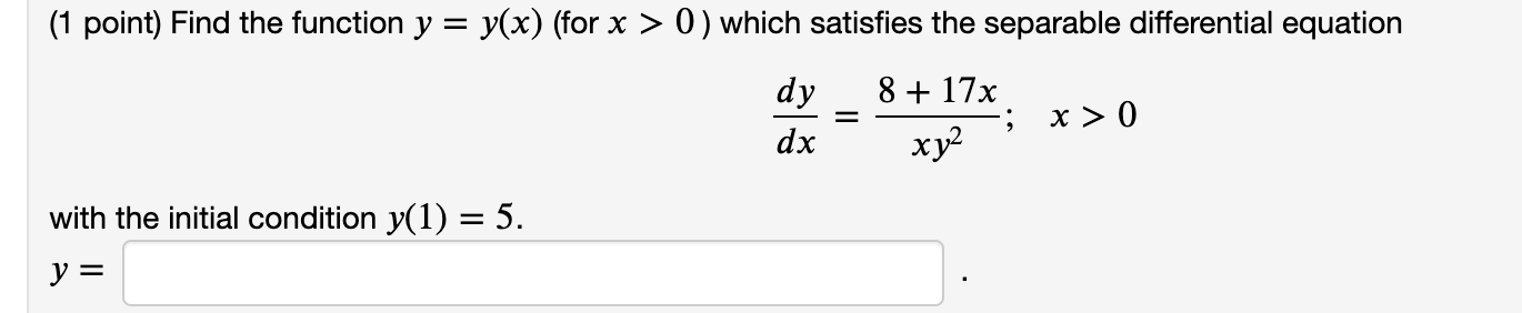Solved (1 point) Find a function y of x such that 3yy' = x | Chegg.com