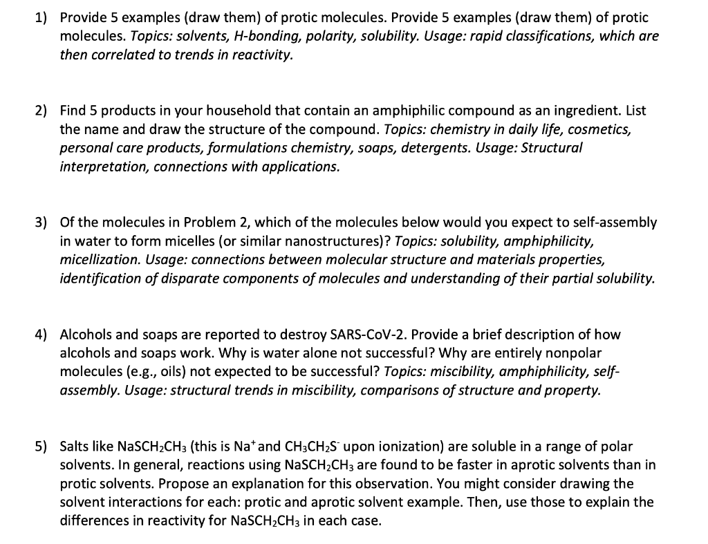 Solved 1) Provide 5 examples (draw them) of protic | Chegg.com