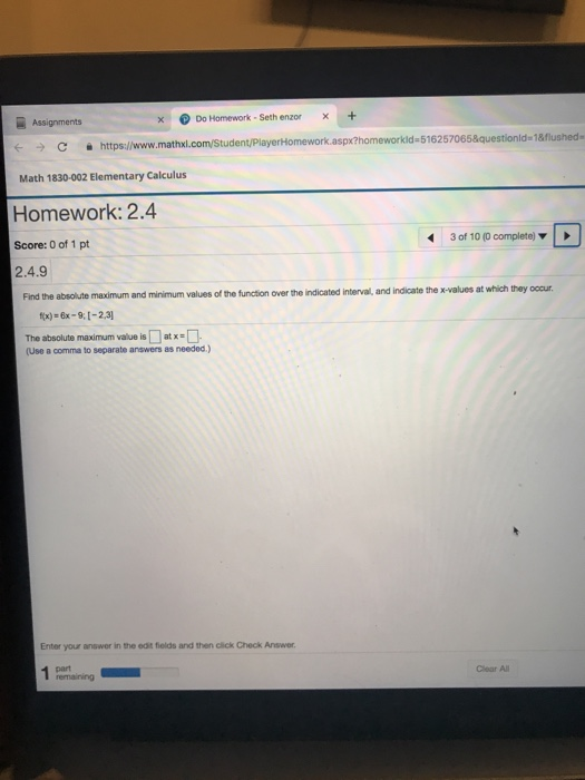 Solved Do Homework-Seth enzor+ Assignments ← → C | Chegg.com