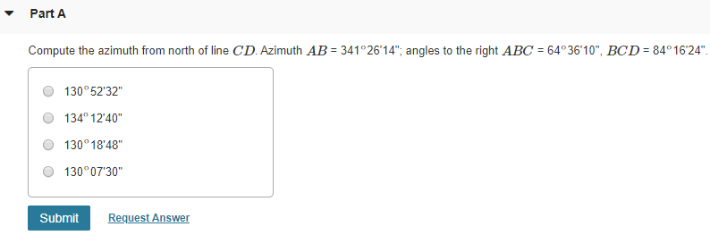 Solved Part A Compute the azimuth from north of line CD. | Chegg.com