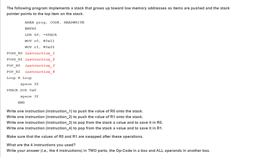 Solved The following program implements a stack that grows | Chegg.com