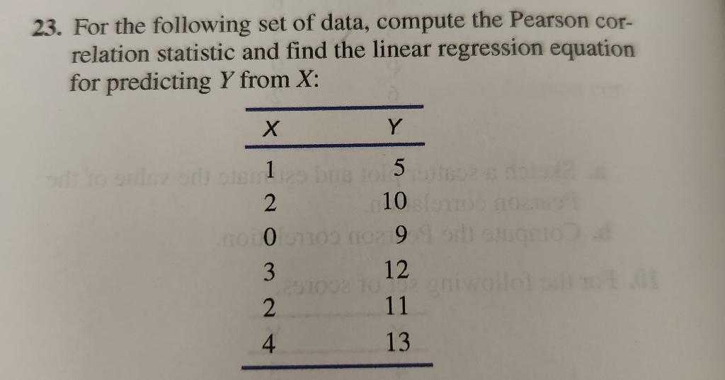 Solved 23. For the following set of data, compute the | Chegg.com