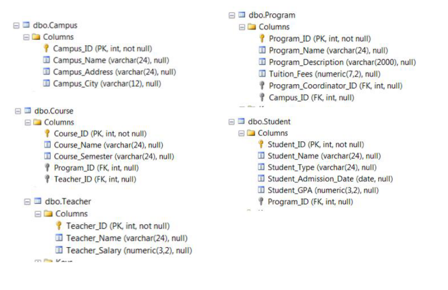 Solved dbo.Program dbo.Course Columns dbo.Student P | Chegg.com