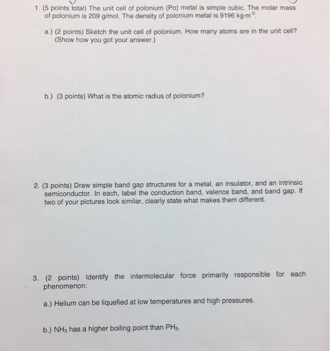 Solved The unit cell of polonium (Po) metal is simple cubic. | Chegg.com