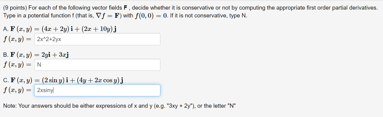 Solved For each of the following vector fields F , decide | Chegg.com