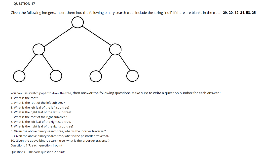 Solved Question 17 Given The Following Integers Insert Them 