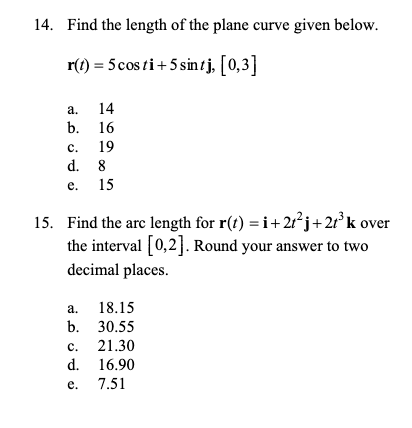 Solved 14. Find the length of the plane curve given below. | Chegg.com