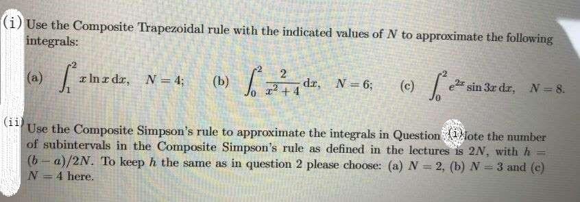 Solved (i) Use the Composite Trapezoidal rule with the | Chegg.com