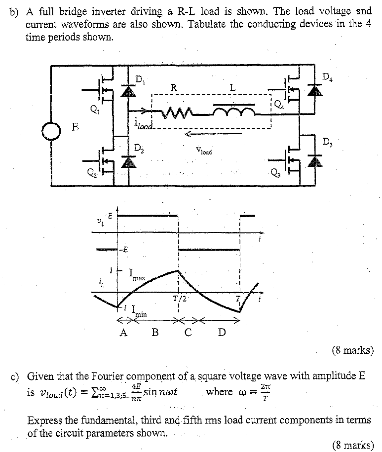 Solved b) A full bridge inverter driving a R-L load is | Chegg.com
