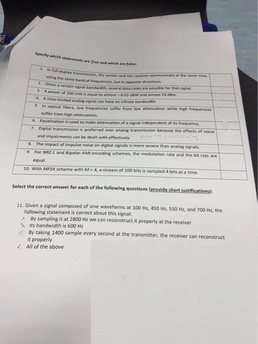 Solved 12. A binary signal can be transmitted over a | Chegg.com