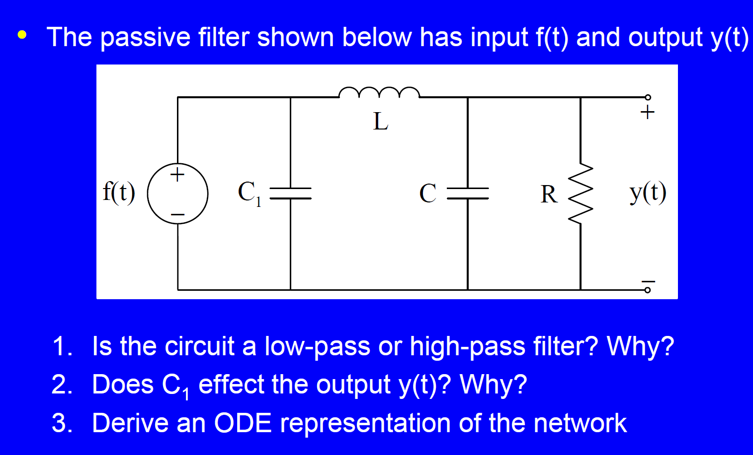 The passive filter shown below has input f(t) and | Chegg.com