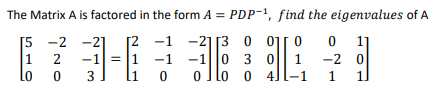 Solved The Matrix A is factored in the form A = PDP-1 find | Chegg.com
