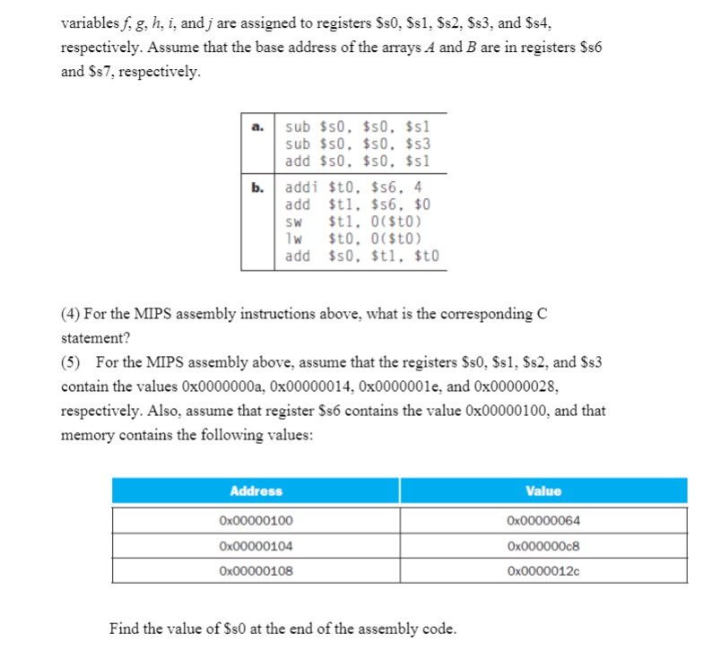 Solved variables f, g, h, i, and j are assigned to registers | Chegg.com
