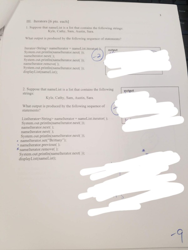 Solved IlI. Iterators [6 pts. each] 1. Suppose that nameList | Chegg.com