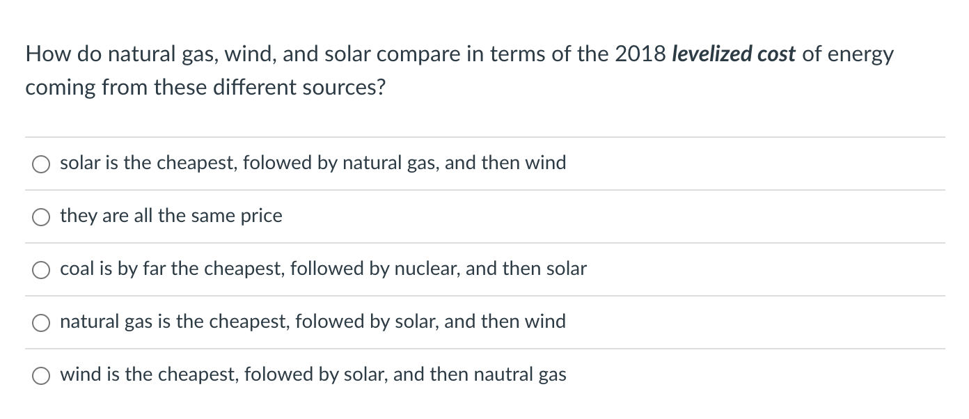 Solved How do natural gas, wind, and solar compare in terms | Chegg.com