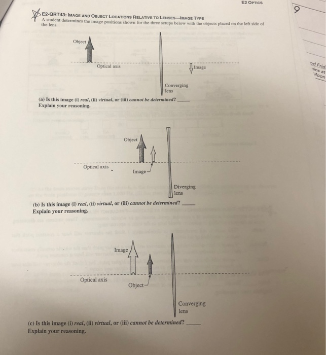Solved E2 OPTICS E2-QRT43: IMAGE AND OBJECT LOCATIONS | Chegg.com