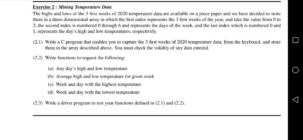 Solved Exercise 2 : Mining Temperature Data The highs and | Chegg.com
