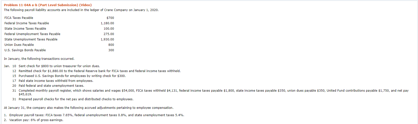 Solved Problem 11-04A a-b (Part Level Submission) (Video) | Chegg.com