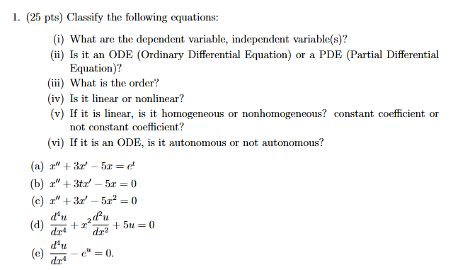 Solved (25 pts) ﻿Classify the following equations:(i) ﻿What | Chegg.com