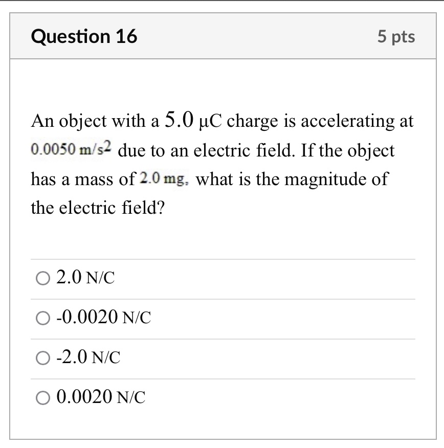 Solved An object with a 5.0μC charge is accelerating at | Chegg.com